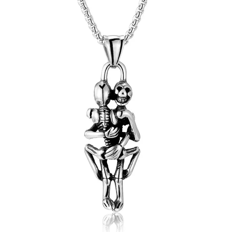 Stainless Steel Skeleton Couple Love Hug Pendant 24 inch Necklace (.63 ...